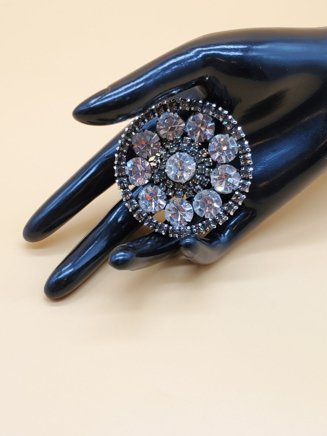 Vintage Kramer of New York Large Round Rhinestone Brooch - Etsy