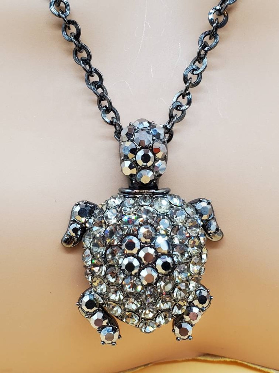 Princess Amanda Borghese Black Metal Necklace With Large Crystal Turtle ...