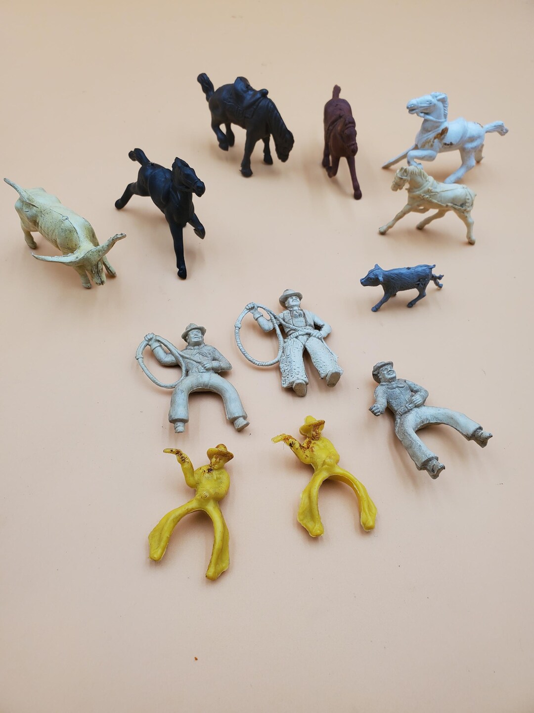 Vintage Marx Style Plastic Cowboys, Cows, and Horses Lot - Etsy