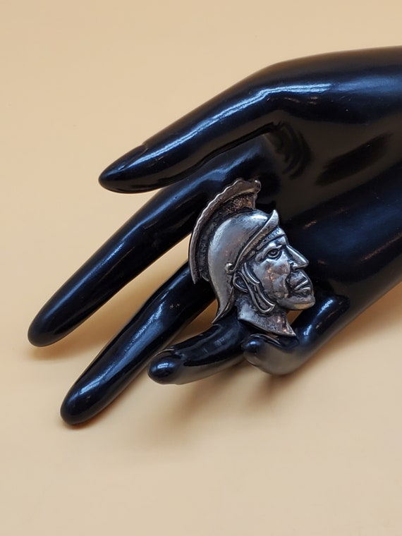 Vintage Japan silver tone Spartan soldier head pin - Gem