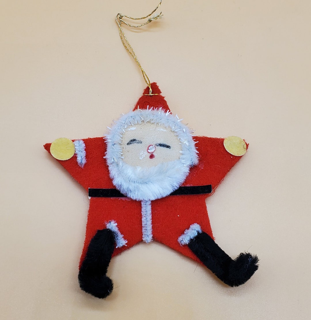 Vintage Felt Pipe Cleaner Santa Claus Star Ornament - Etsy