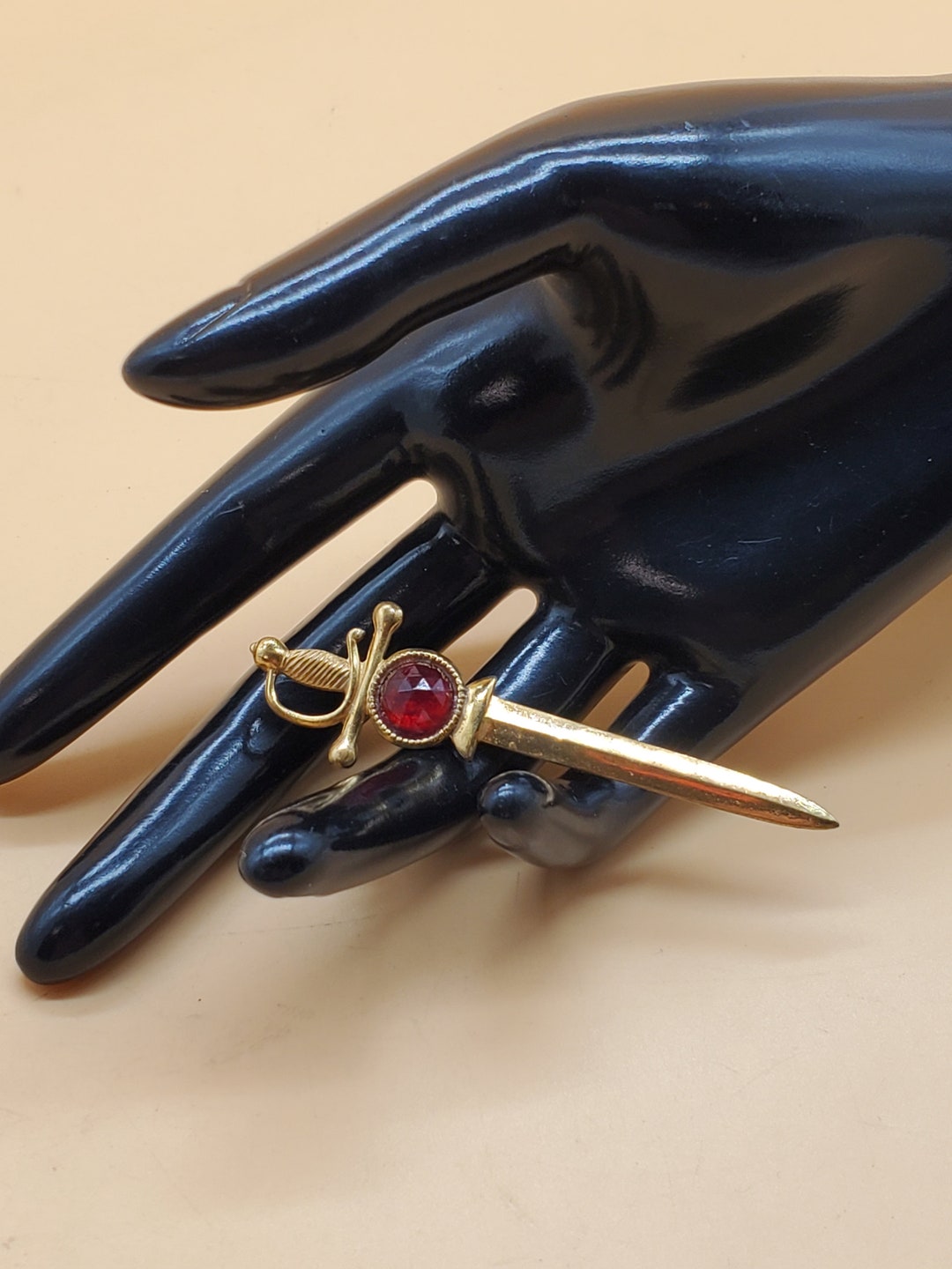 Vintage Gold Tone Sword Brooch With Red Stone - Etsy