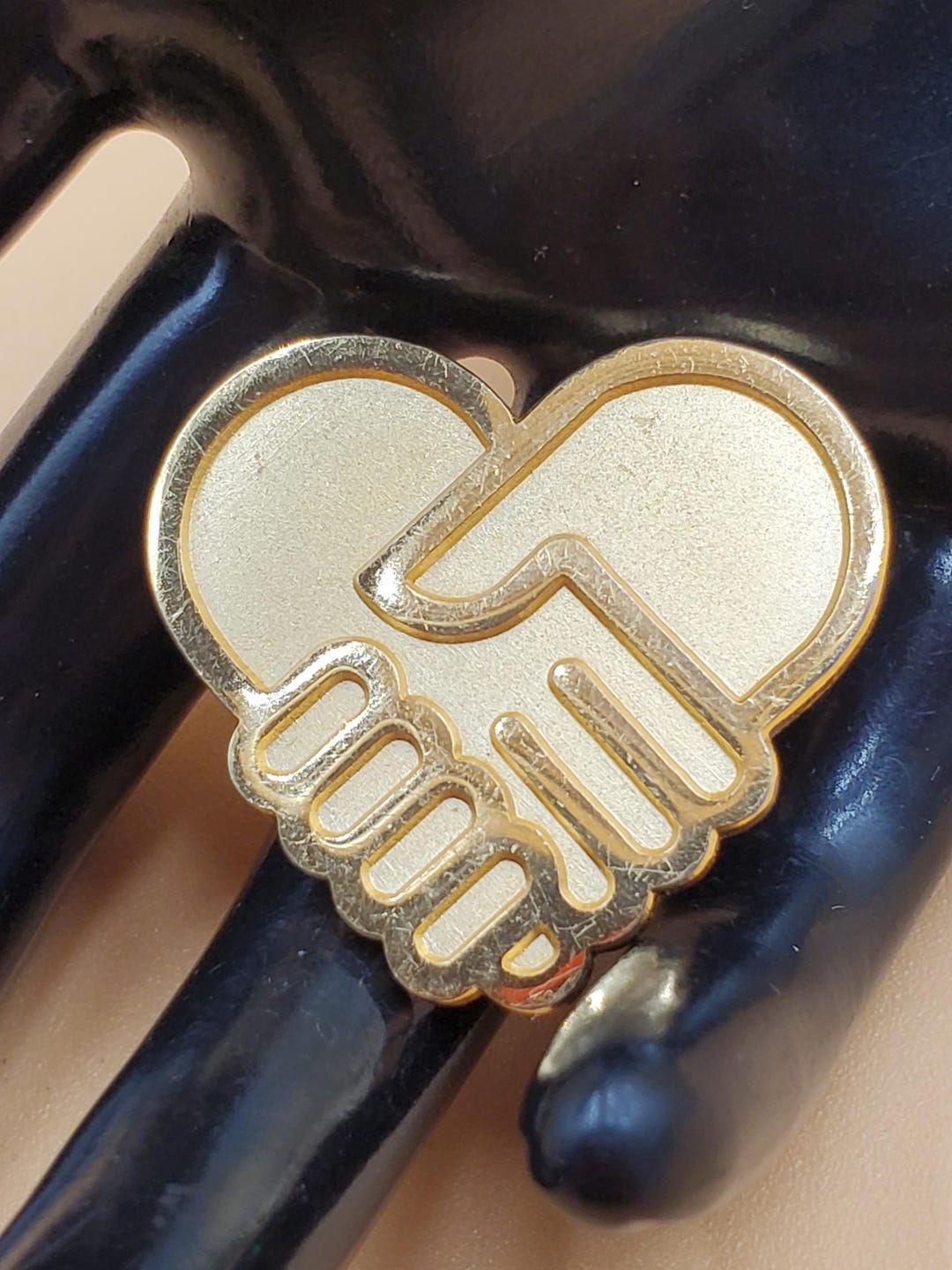 Vintage Gold Tone Hands Shaking Heart Pin - Etsy