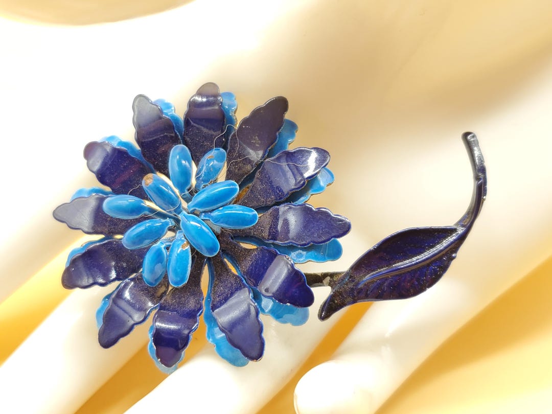 Vintage Stemmed Blue Enamel Flower Brooch - Etsy