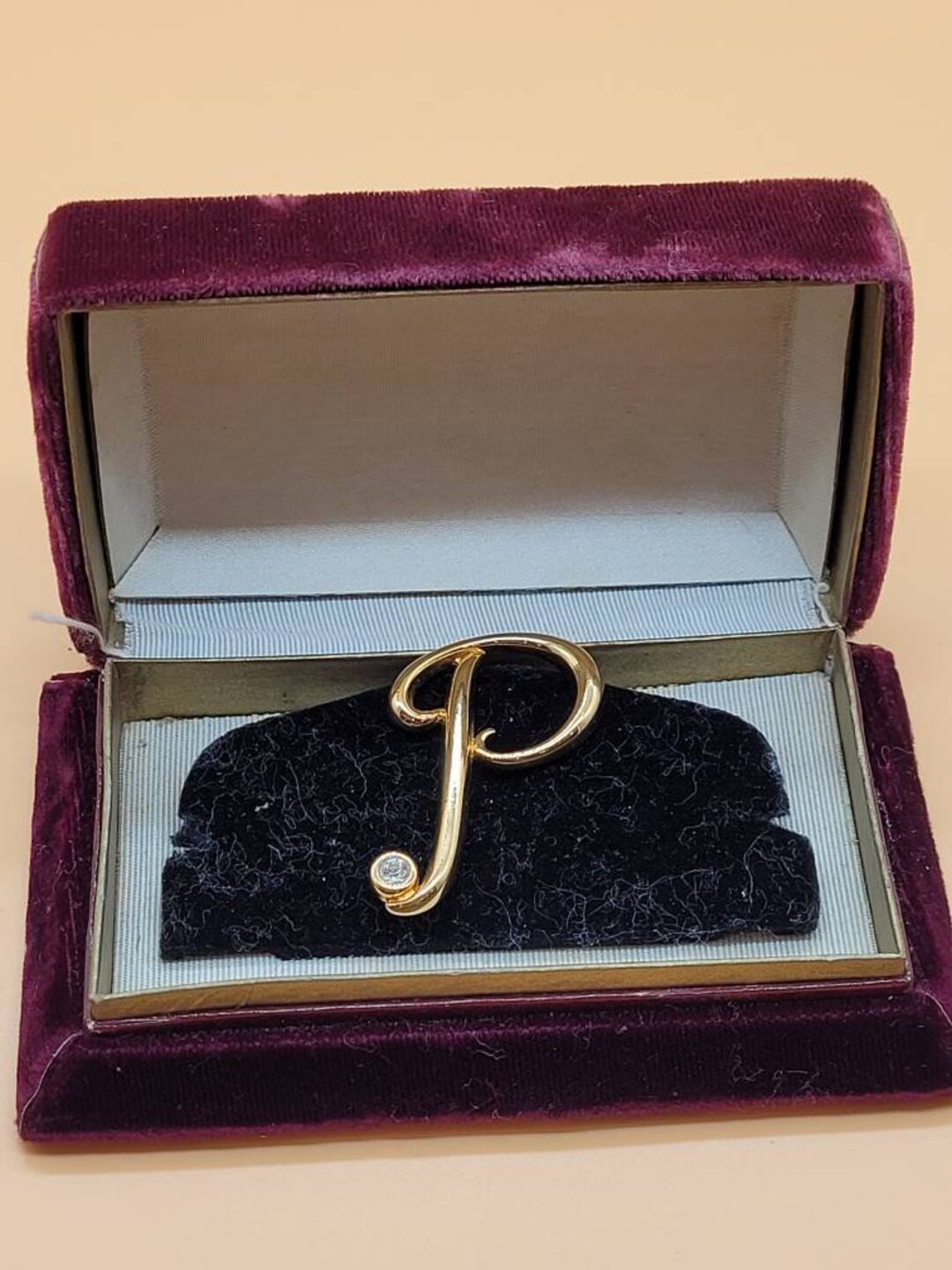 Vintage Monet Letter P Brooch With Clear Rhinestone Accent - Etsy