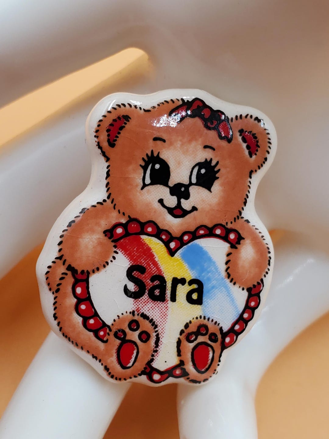 Vintage Ceramic Sara Teddy Bear Pin - Etsy