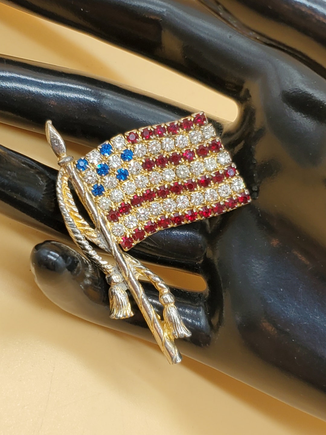 Vintage Rafaelian USA Rhinestone Flag Brooch - Etsy