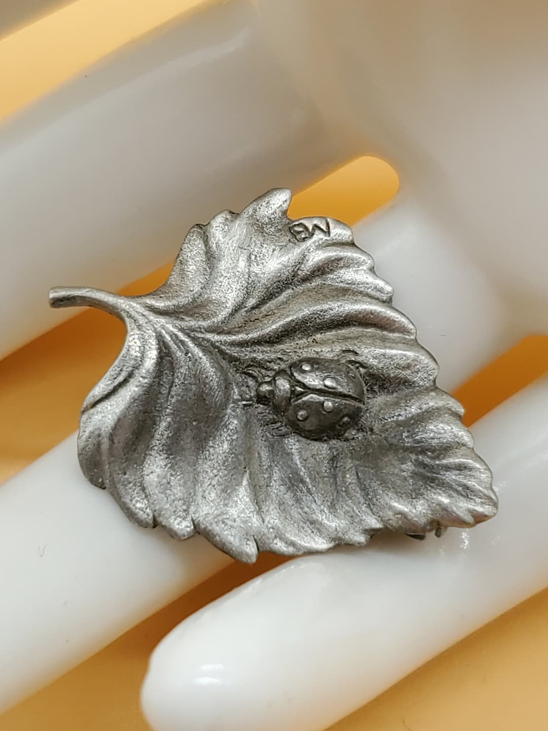 Vintage MB Boucher Pewter Leaf With Ladybug Pin - Etsy
