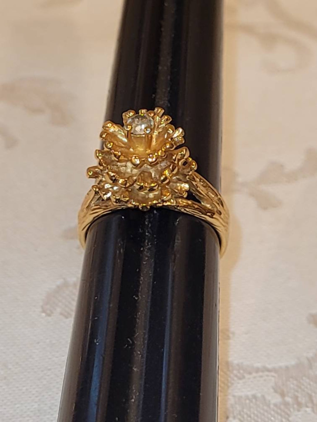 Vintage 18khge Esco Pineapple Ring With Clear Stone - Etsy