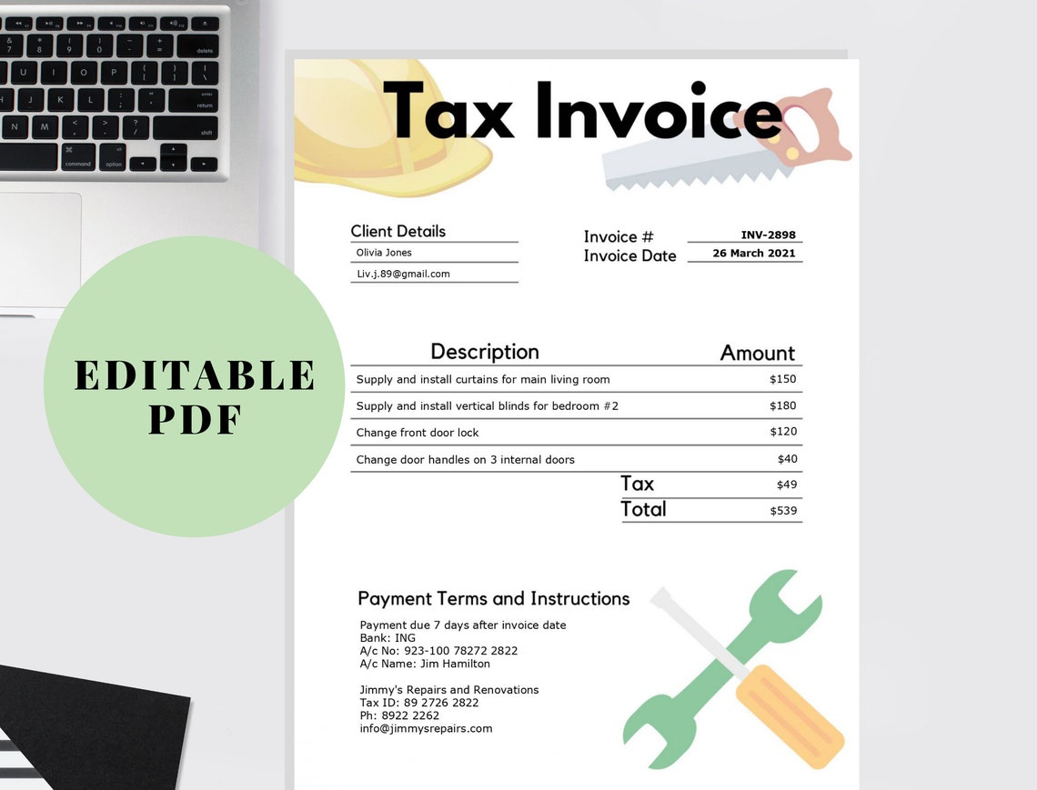 Handyman business invoice template receipt template and | Etsy