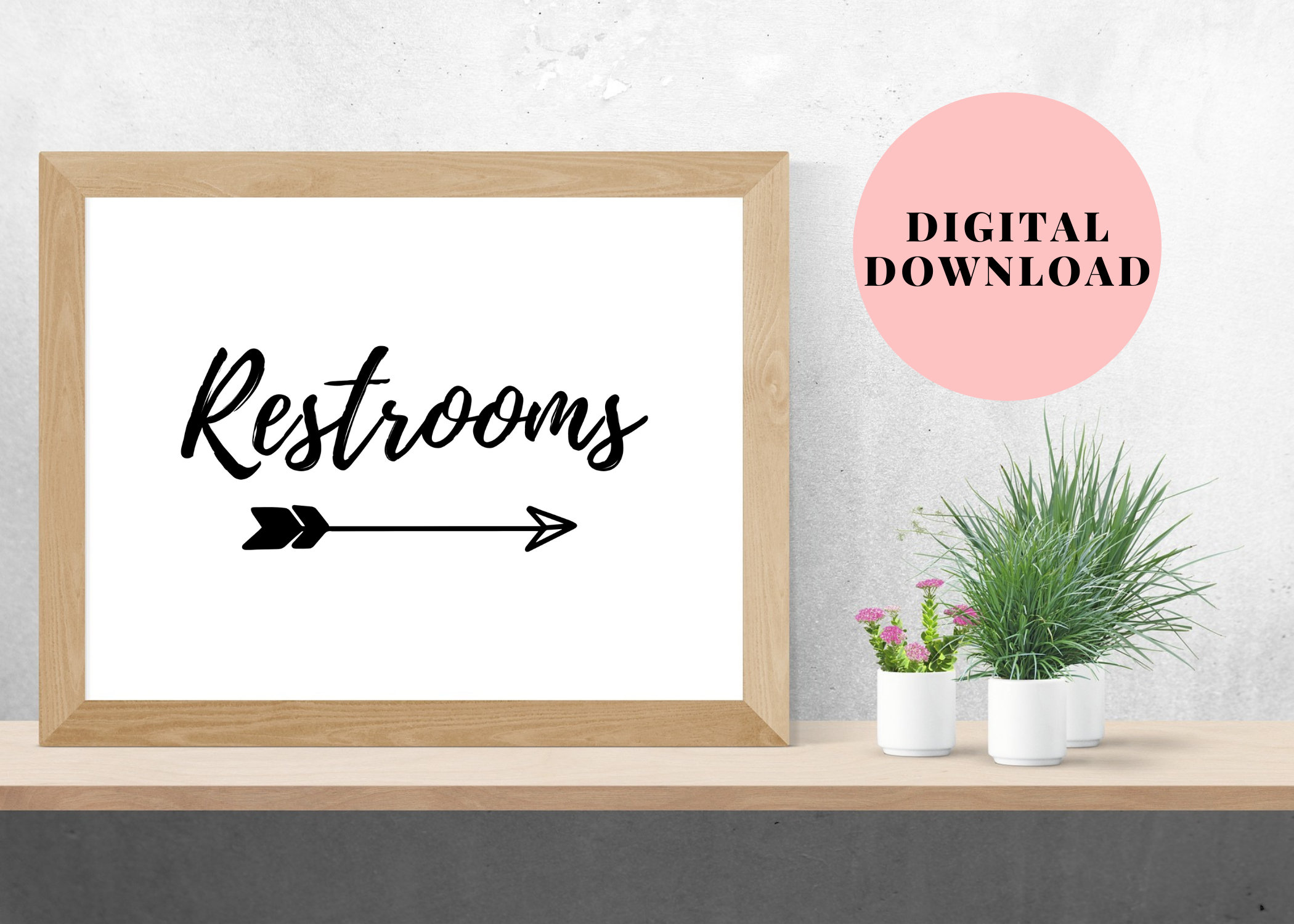 Printable Restroom Sign With Arrow, Wedding Restroom Sign With Arrow ...