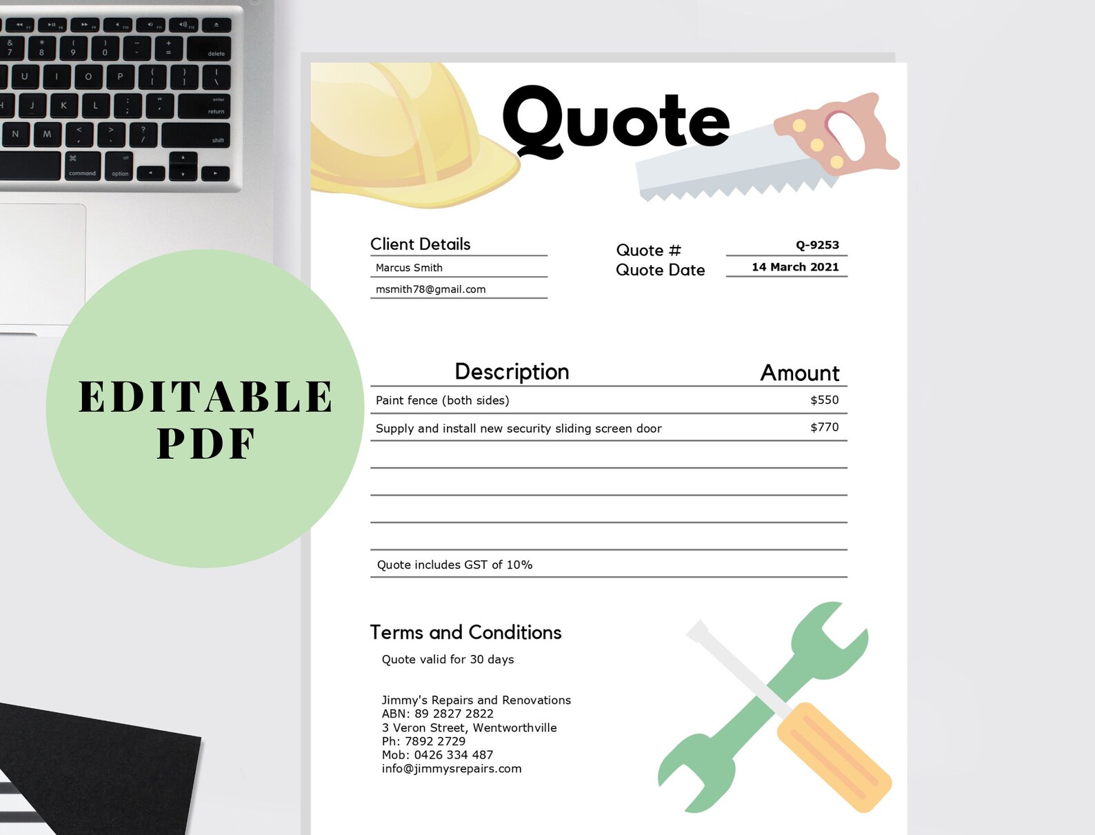 Handyman Business Invoice Template, Receipt Template and Quotation Form ...