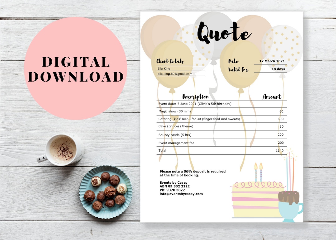 Event Planning Quote Form Template Editable PDF, Party Planning ...