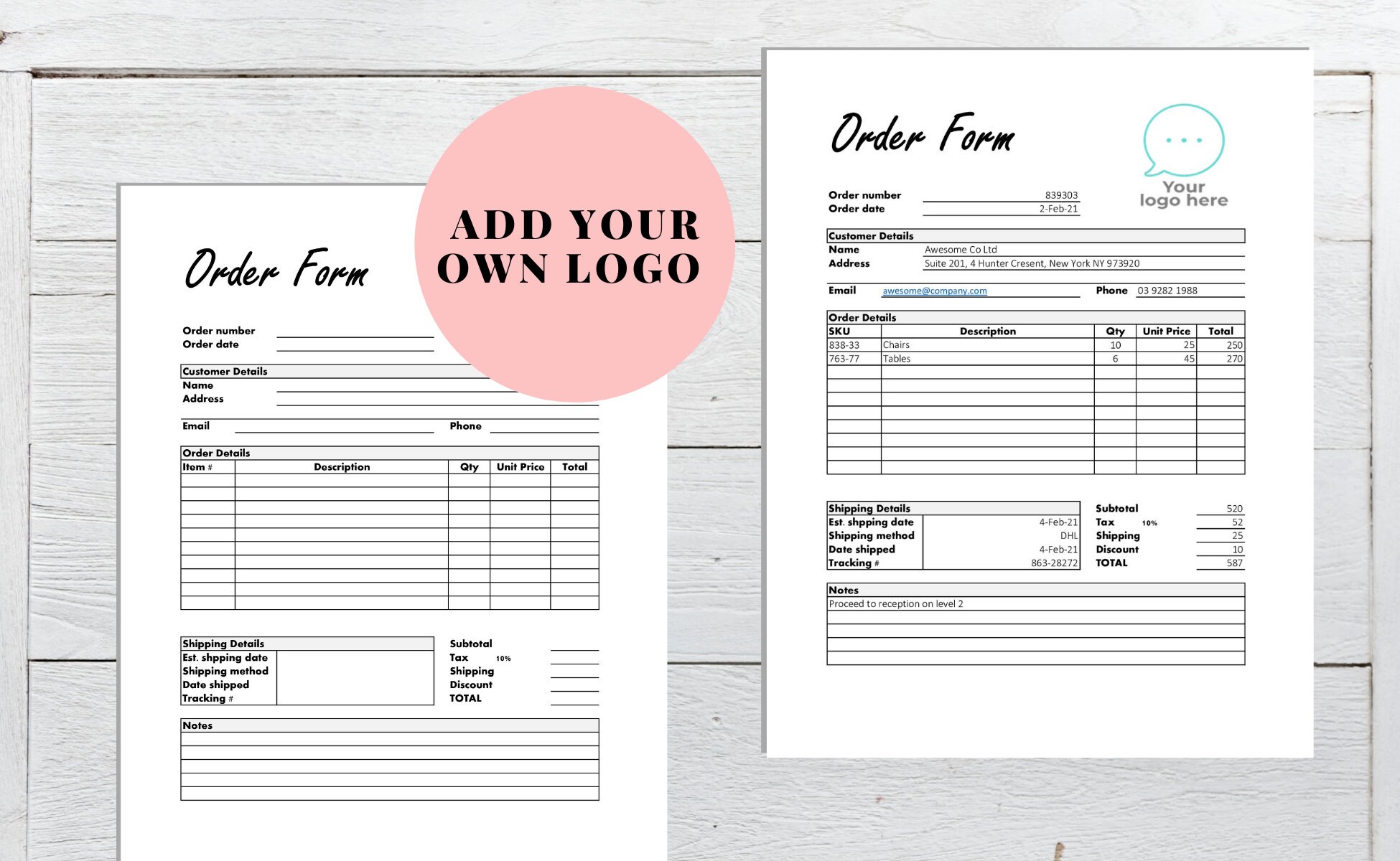 Excel Order Form Template, Small Business Order Form, Sales Order Form ...