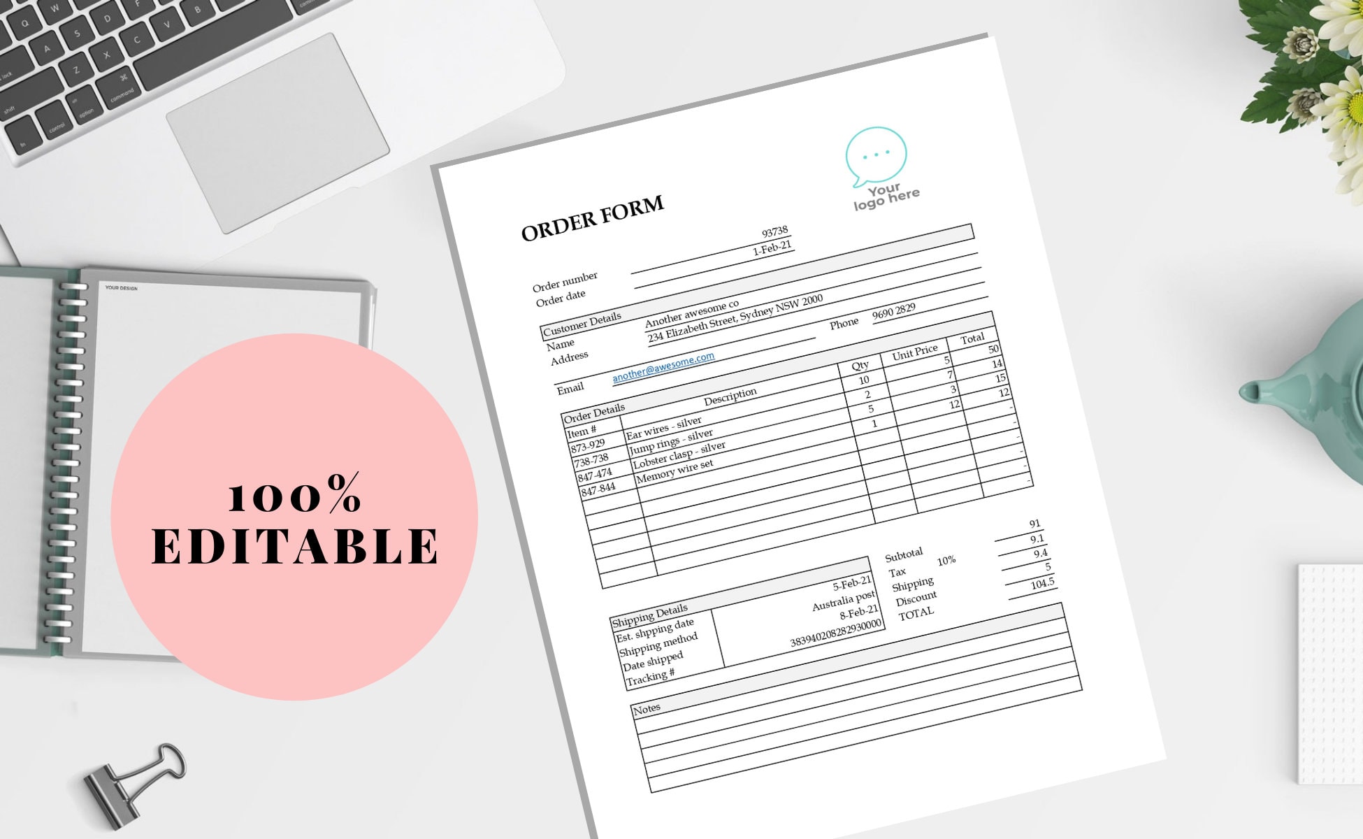 Excel Invoice Template Bundle, Excel Receipt Template and Excel Order ...