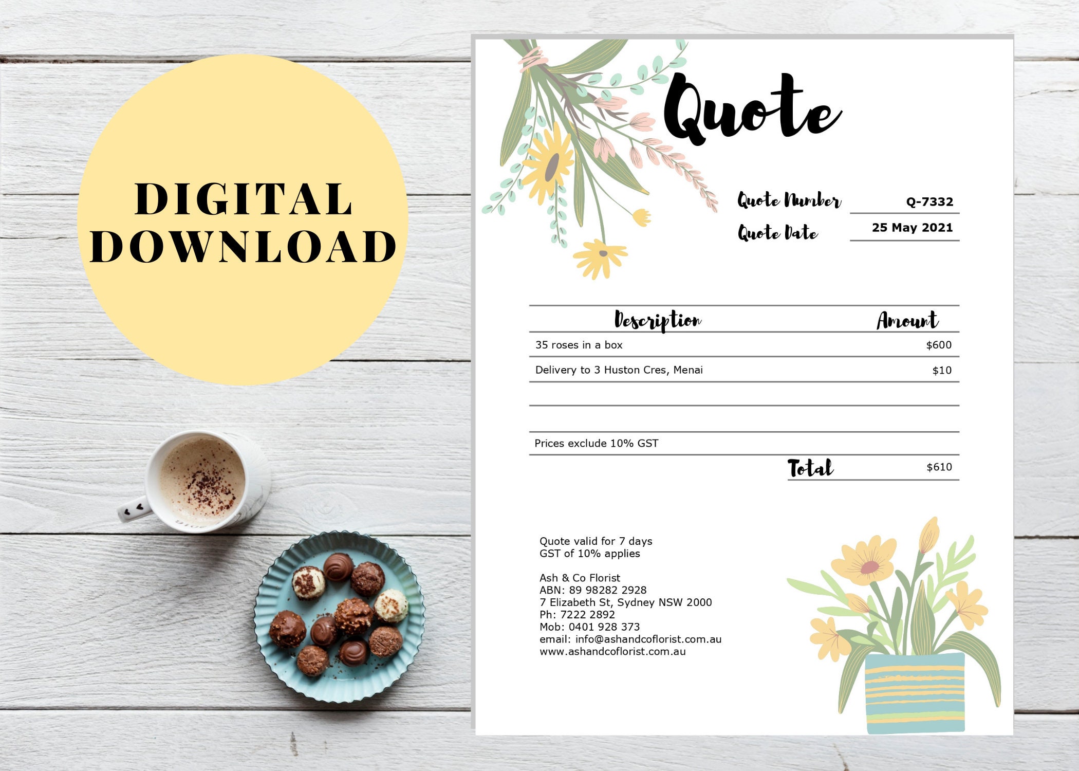 Flower Shop Invoice Template, Receipt Template, Quotation Form and ...