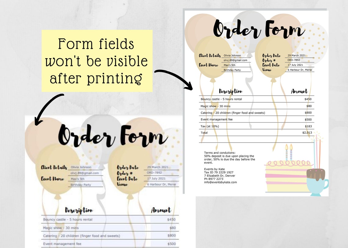 Event Planning Order Form Template, Editable PDF Download - Party ...