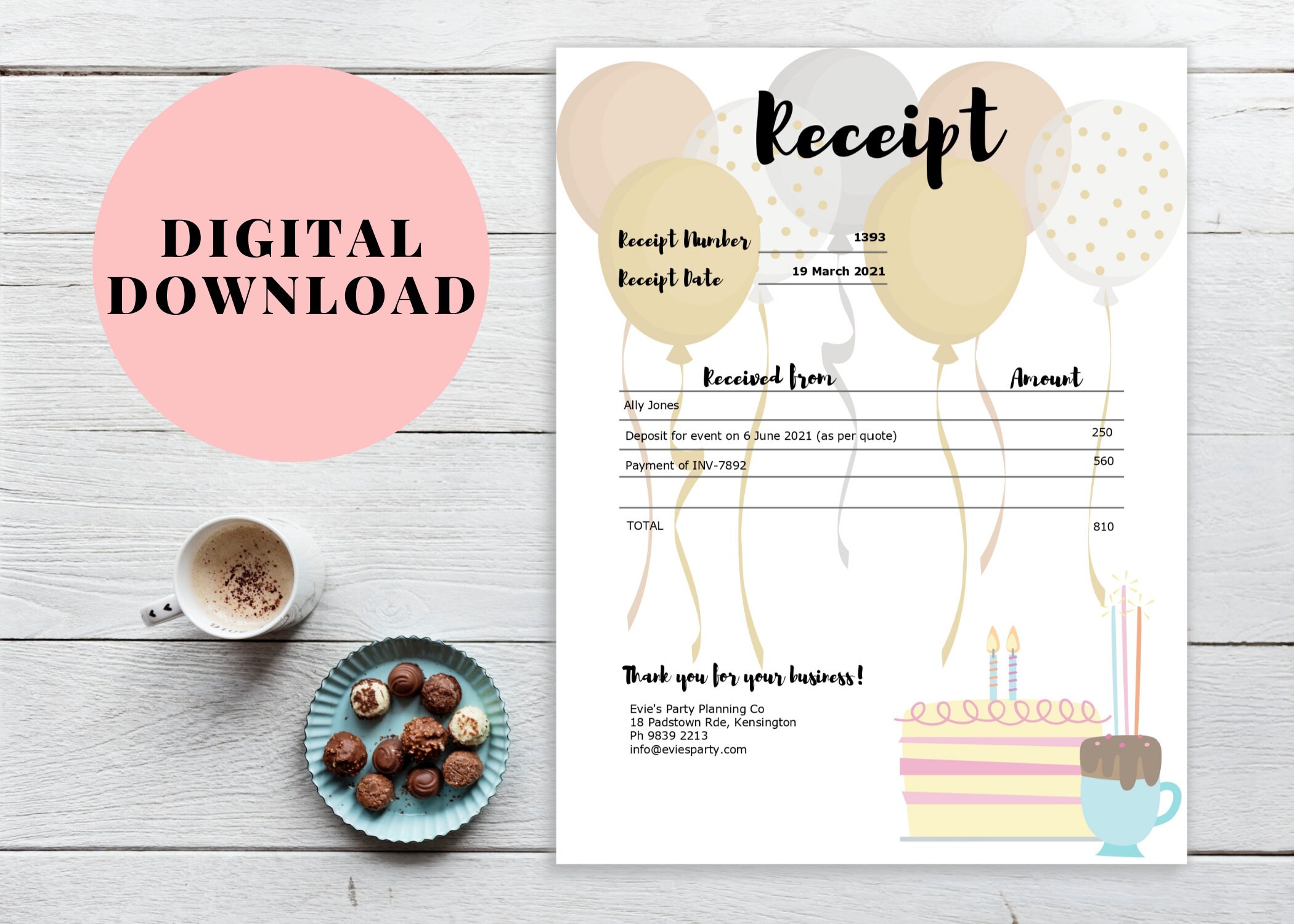 Event Planning Receipt Template, Editable PDF Download, Party Planning ...