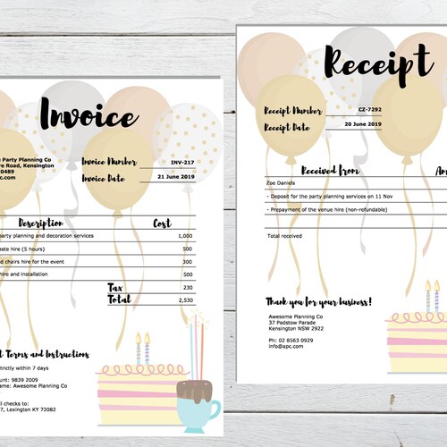 Event Planning Invoice Template and Receipt Template Bundle - Etsy
