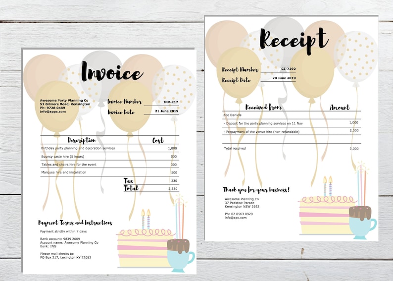 Event Planning Invoice Template and Receipt Template Bundle - Editable ...
