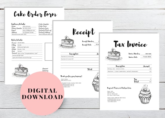 Cake Business Invoice Template Cake Shop Receipt Template and - Etsy