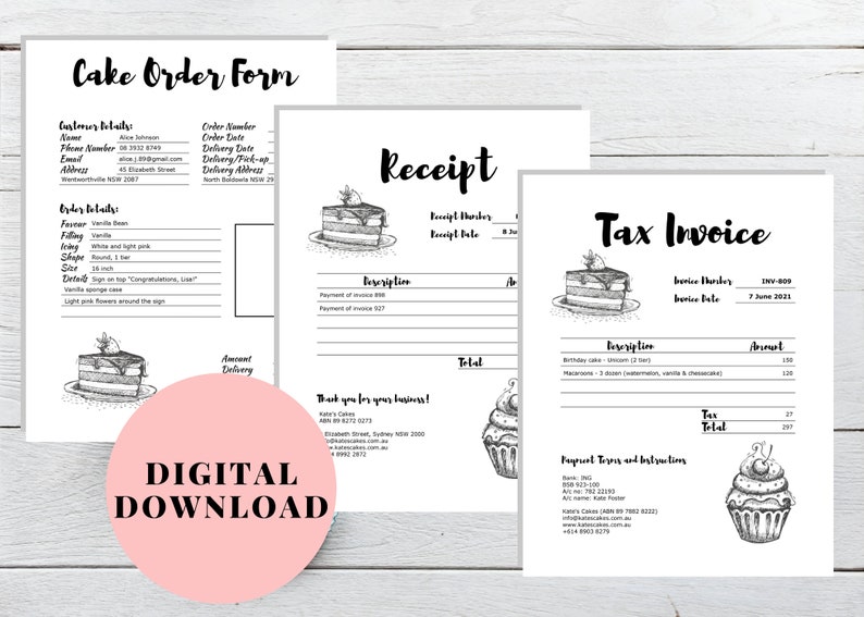 Cake Business Invoice Template, Cake Shop Receipt Template and Cake ...