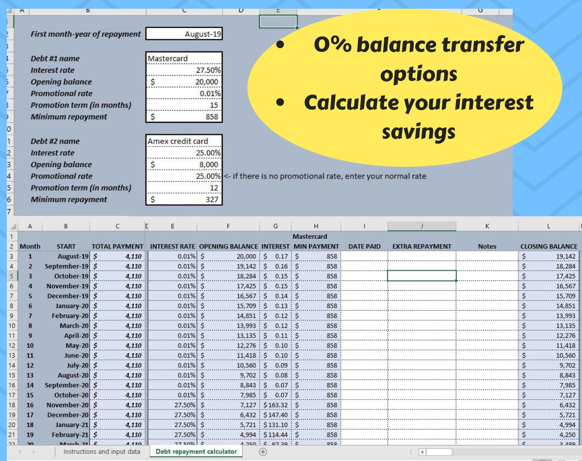 Hoja de cálculo excel de pago de deudas, Rastreador de pago de deudas ...
