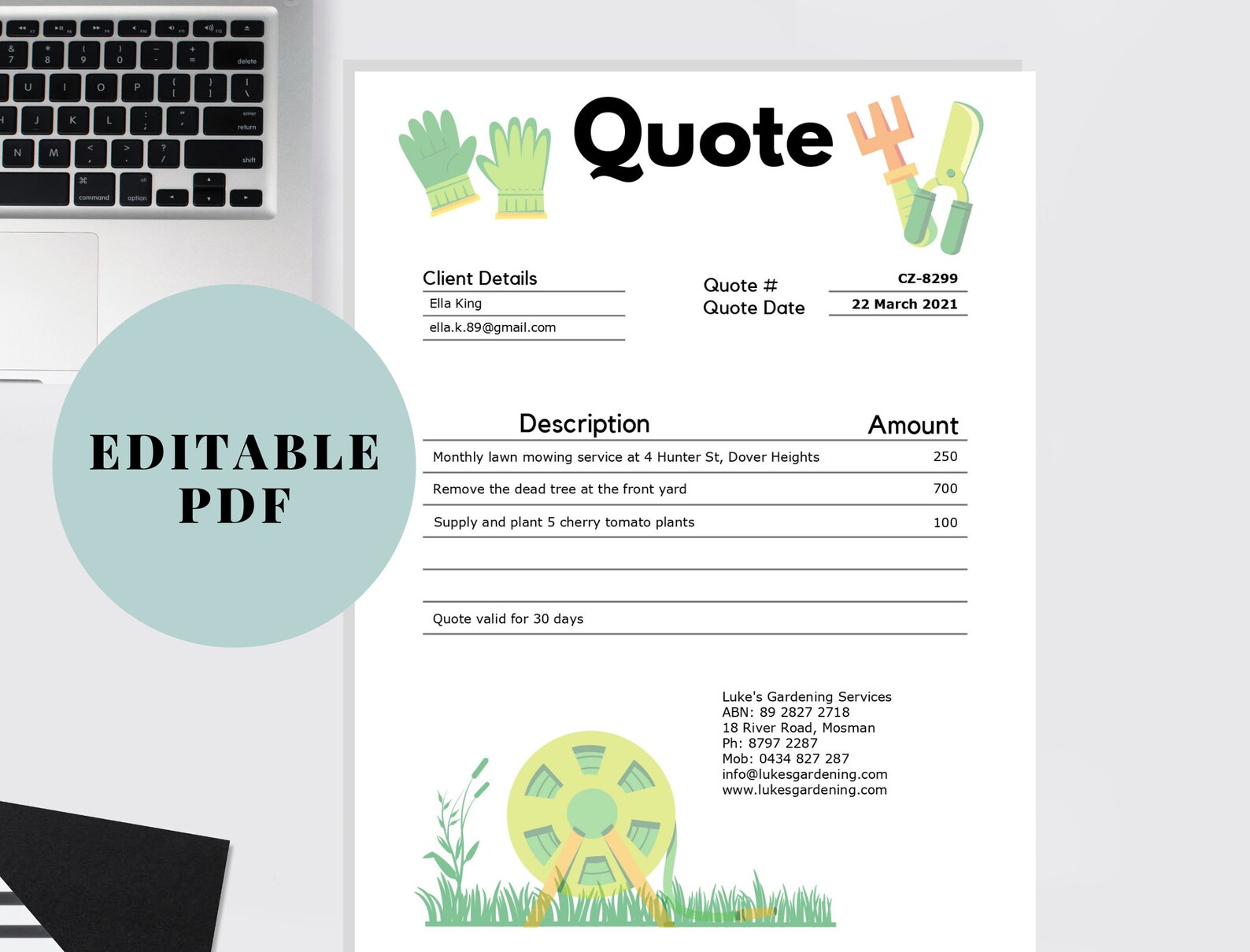 Gardening Business Invoice Template, Receipt Template and Quotation ...