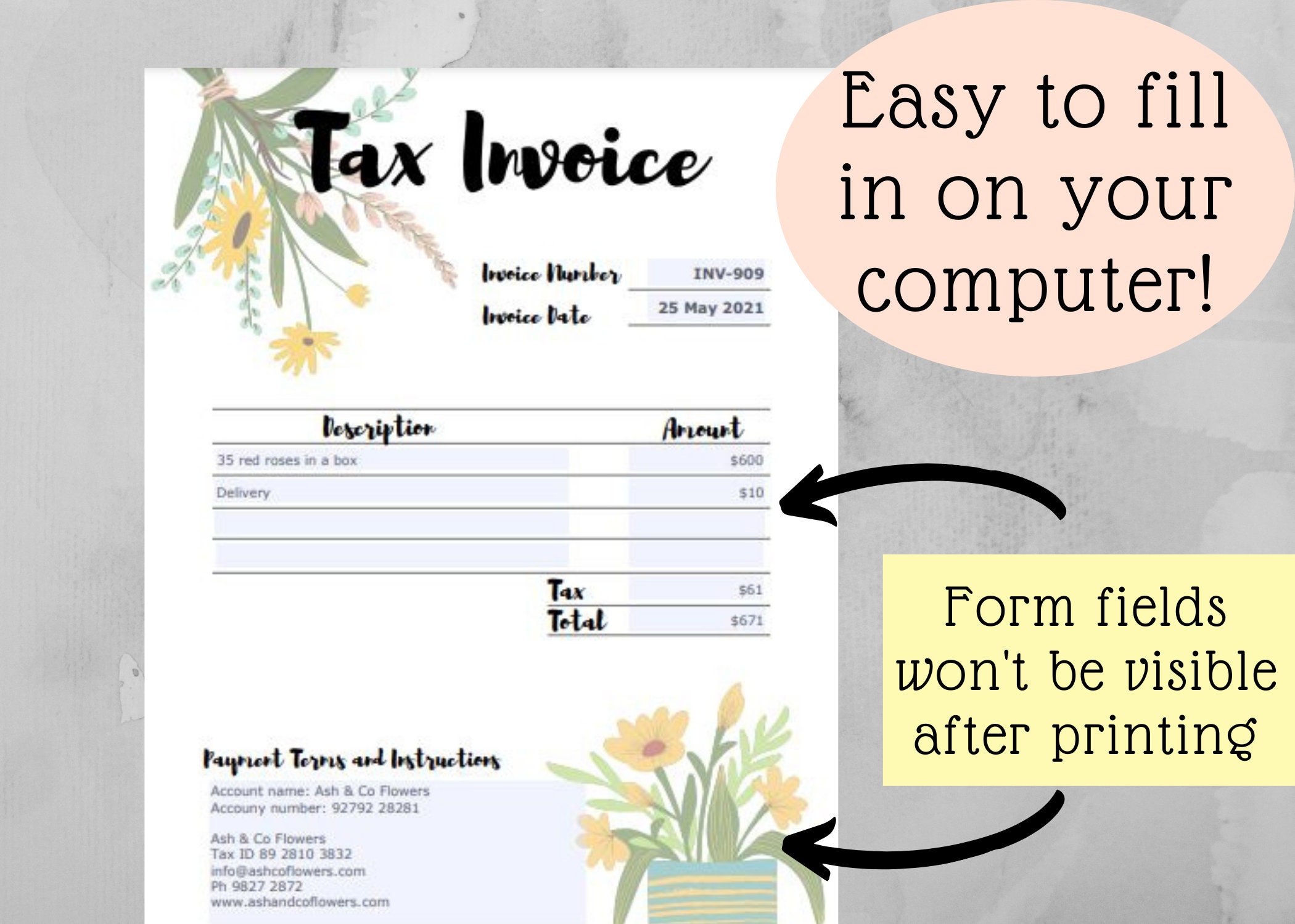 Flower Shop Invoice Template, Receipt Template, Quotation Form and ...