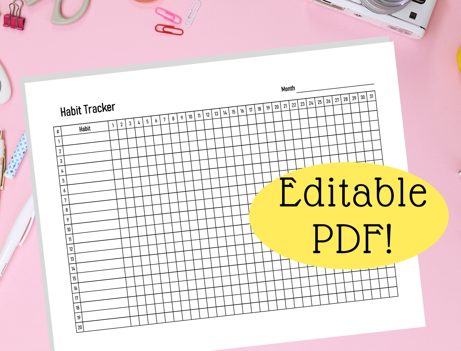 Editable Habit Tracker, Printable Monthly Habit Tracker, Printable ...