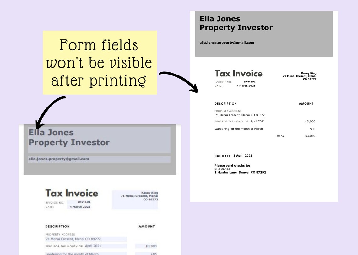 Rental Property Invoice Template, Rental Invoice for Property ...