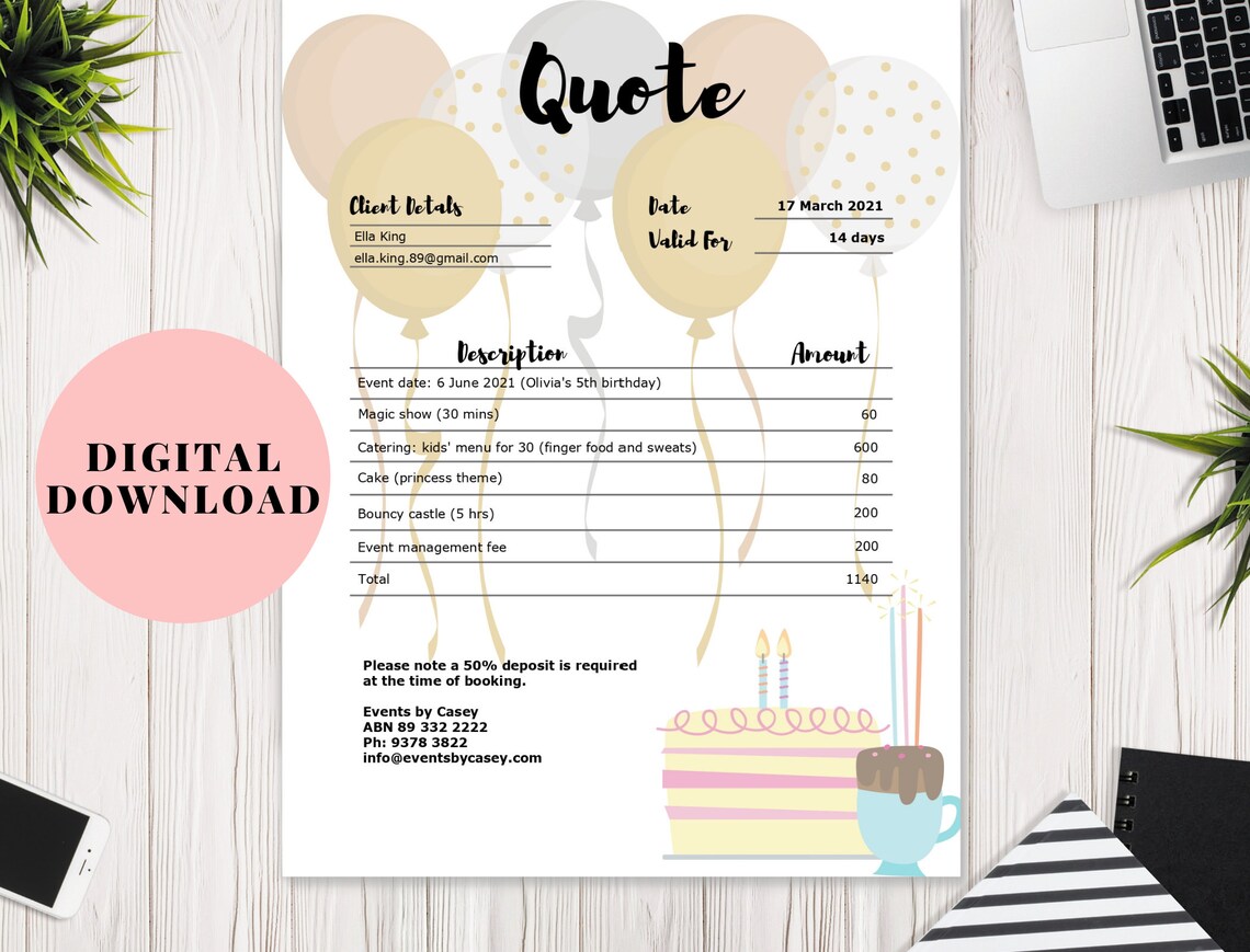 Event Planning Quote Form Template - Editable PDF, Party Planning ...