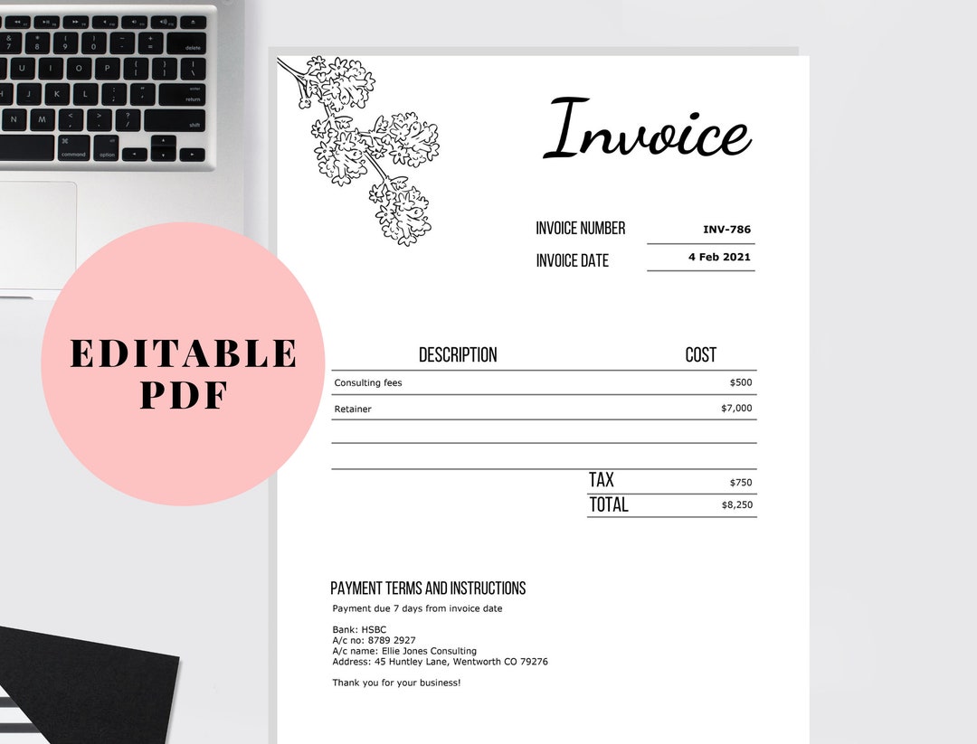 Editable PDF Invoice Template | Professional Tax Invoice | Business ...