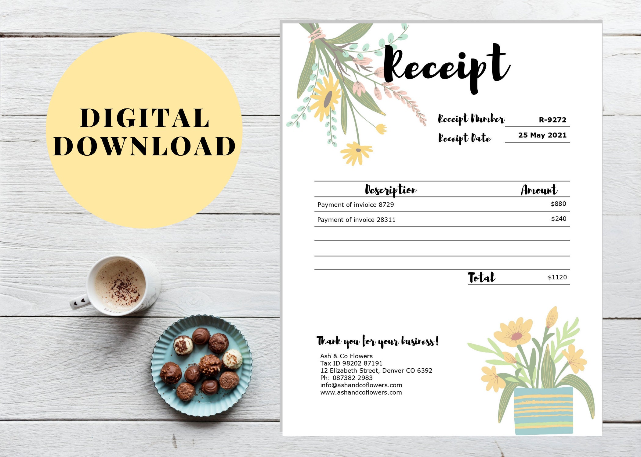 Florist receipt template Flower store receipt template | Etsy