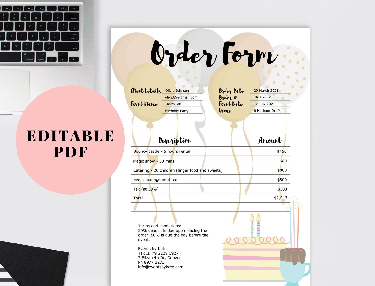 Event Planning Order Form Template, Editable PDF Download - Party ...