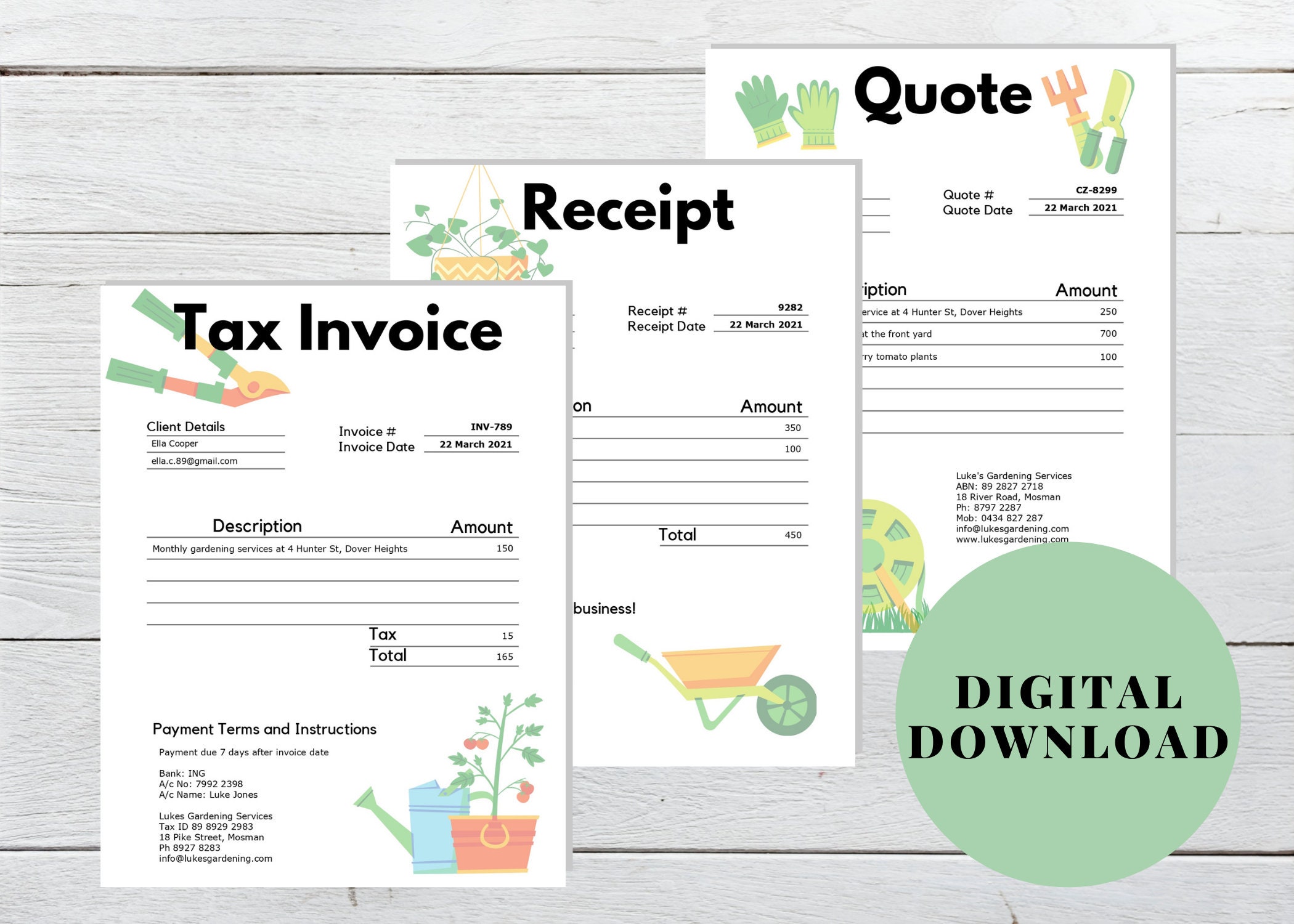 Gardening Business Invoice Template, Receipt Template and Quotation ...