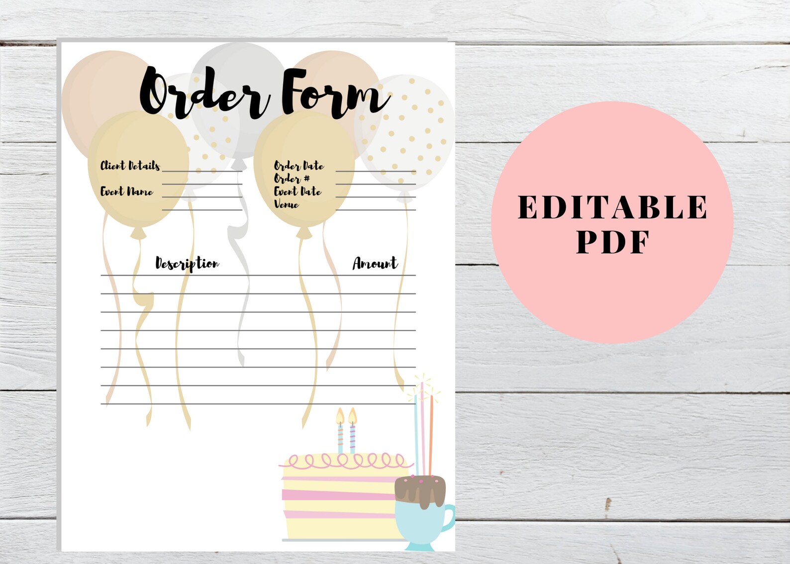 Event Planning Order Form Template, Editable PDF Download - Party ...