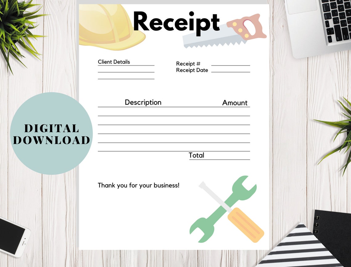 Handyman Receipt, Handyman Business Receipt Template, Handyman Service ...