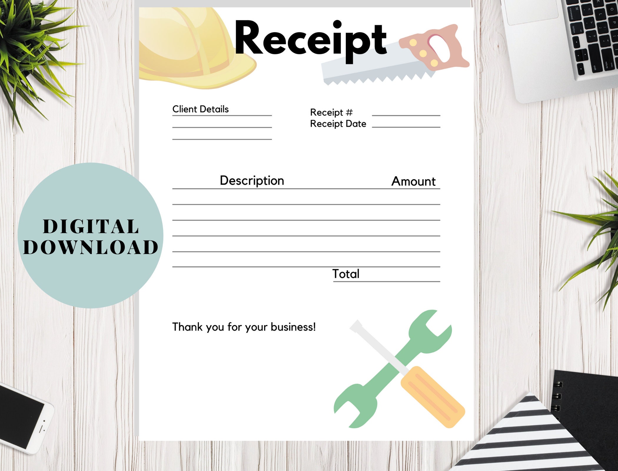 Handyman Receipt, Handyman Business Receipt Template, Handyman Service ...