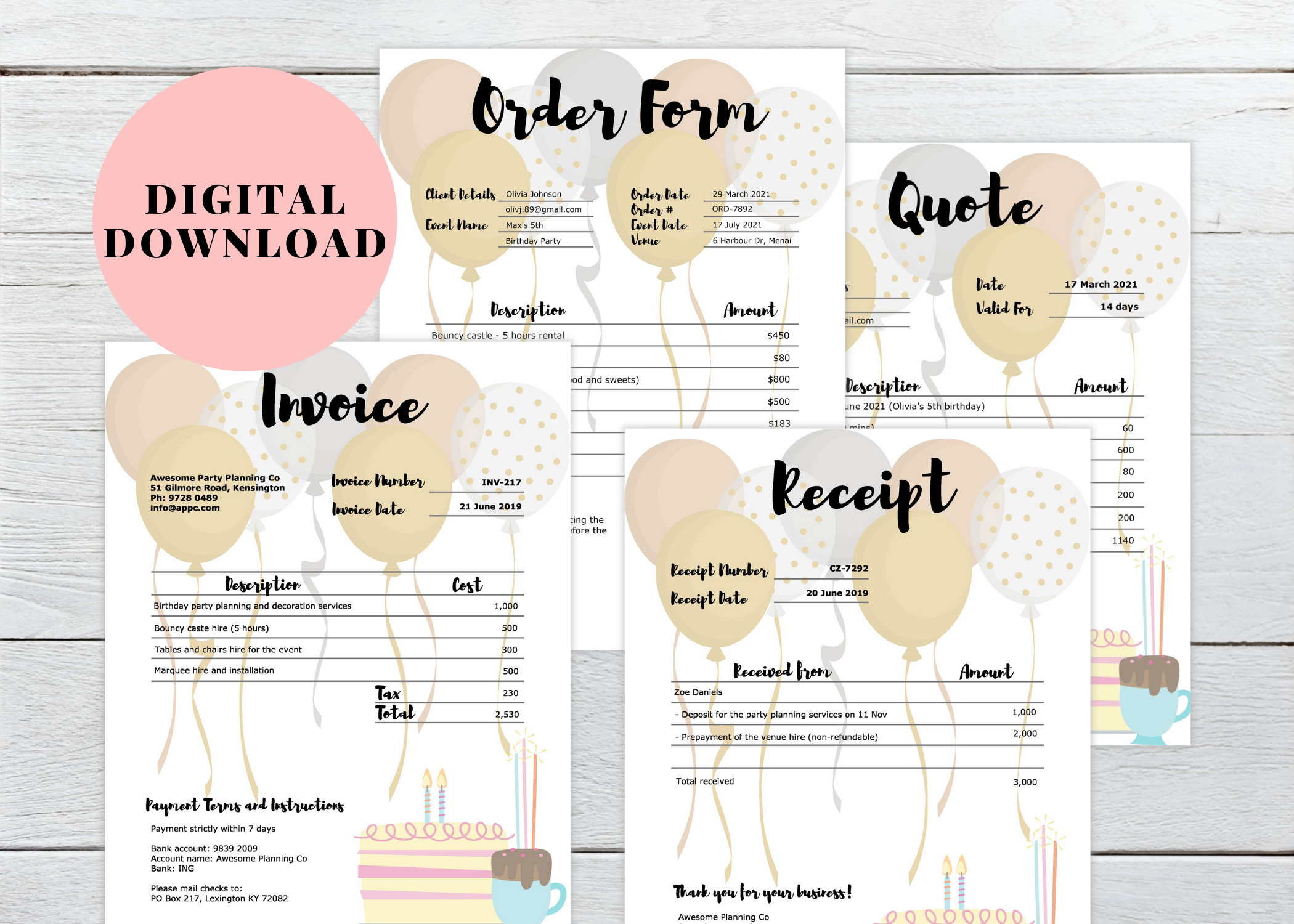 Event Planning Invoice Template, Receipt Template, Quotation Form and ...