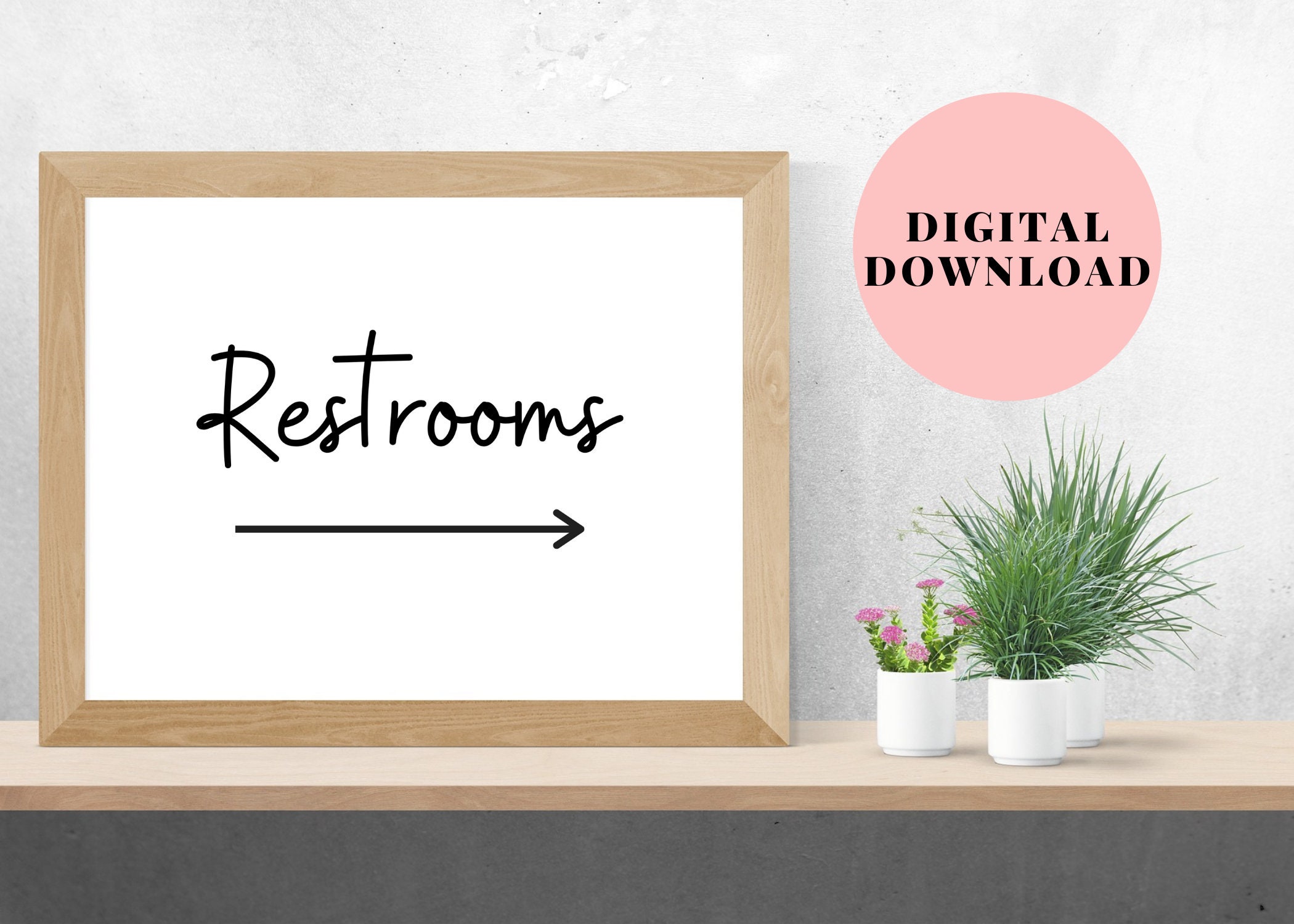 Printable Restroom Sign With Arrow, Wedding Restroom Sign With Arrow ...