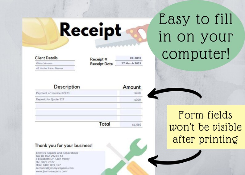 Handyman Business Invoice Template, Receipt Template and Quotation Form ...