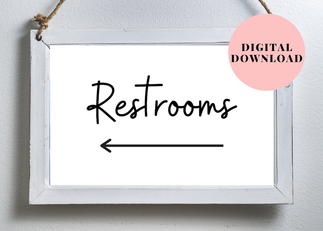 Printable Restroom Sign With Arrow, Wedding Restroom Sign With Arrow ...