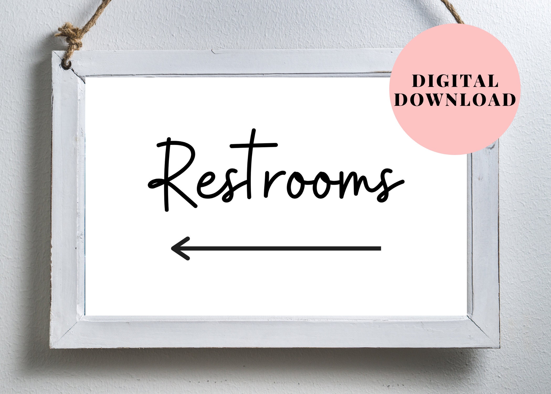 Printable Restroom Sign With Arrow, Wedding Restroom Sign With Arrow ...