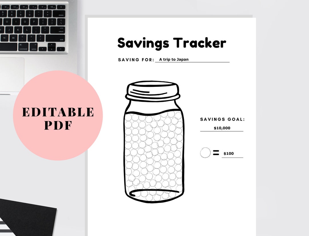 Editable PDF Savings Jar Tracker, Printable Savings Jar Tracker ...