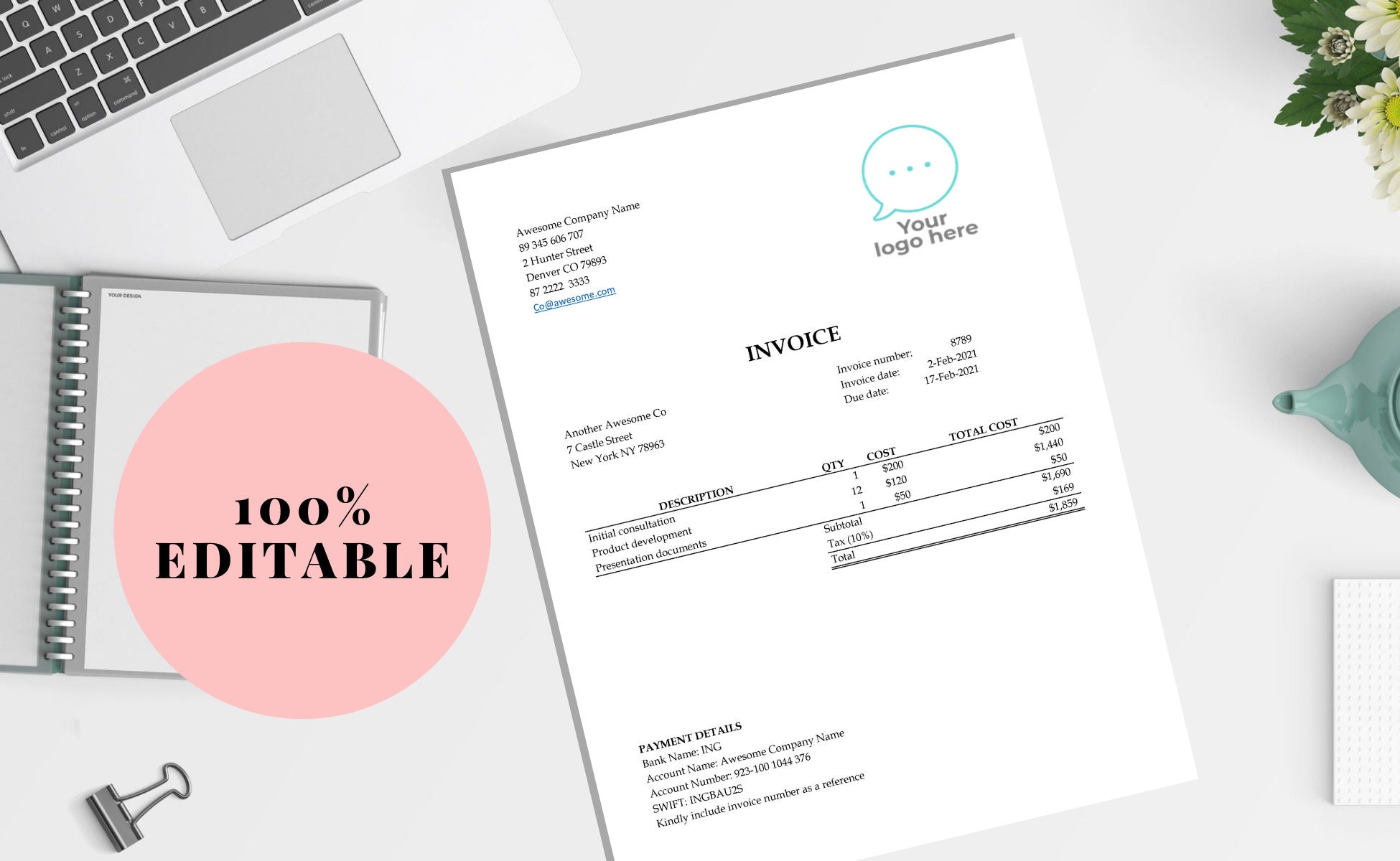 Excel Invoice Template Bundle, Excel Receipt Template and Excel Order ...