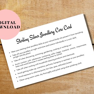 Sterling Silver Jewellery Care Card, Silver Jewelry Care Card, Jewelry ...