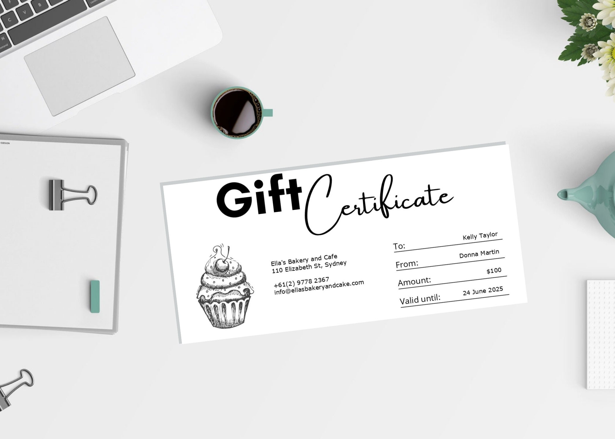 Bakery Gift Card | Cake Shop Gift Card Template | Gift Voucher Cupcake ...