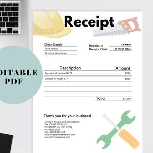 Handyman Receipt, Handyman Business Receipt Template, Handyman Service ...