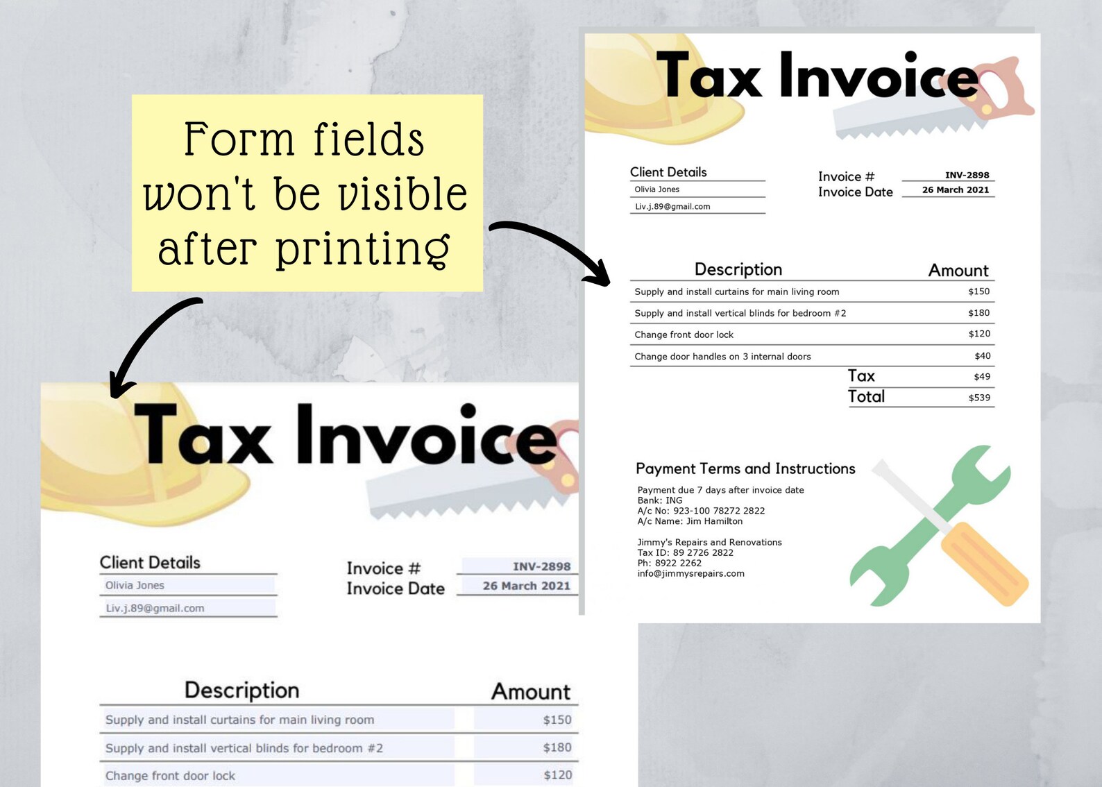 Handyman Business Invoice Template, Receipt Template and Quotation Form ...